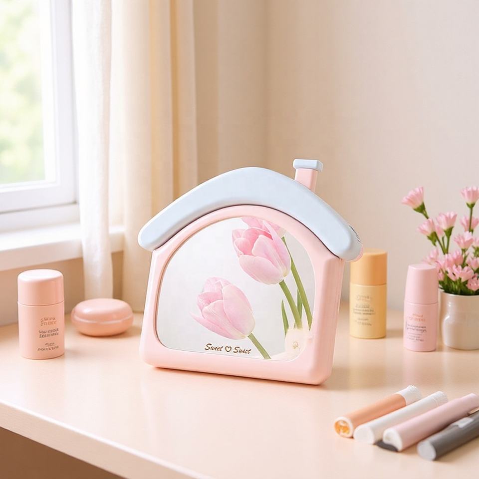Cute Cartoon Colorful House Shaped Makeup Mirror Portable Desktop ...