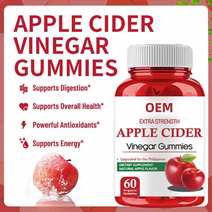 ODM OEM Functional Gummy Candy Apple Cider Vinegar Gummies Vitamin B9 B12 1000 mg Apple Cider ...