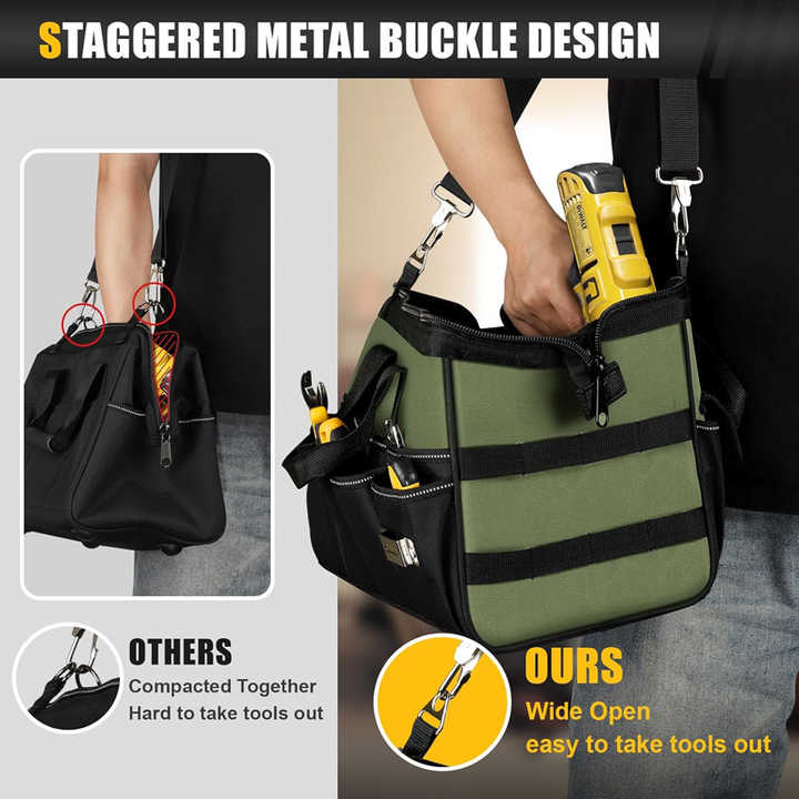 Custom Heavy Duty 16 Pockets Tool Organizer Bag Portable Tool Carry Tote Bags Electrician Tool ...