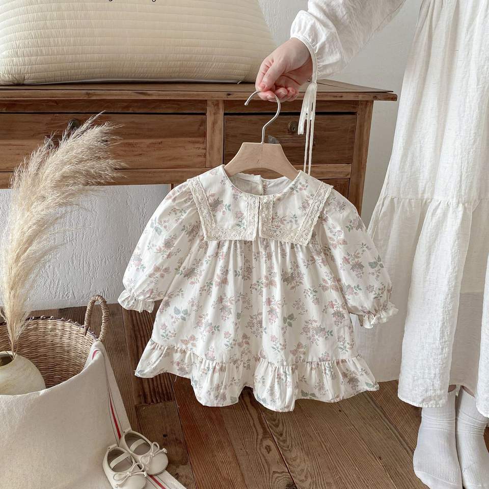 Spring Autumn Children Girl Cotton Petite Floral Printed Turn-Down ...