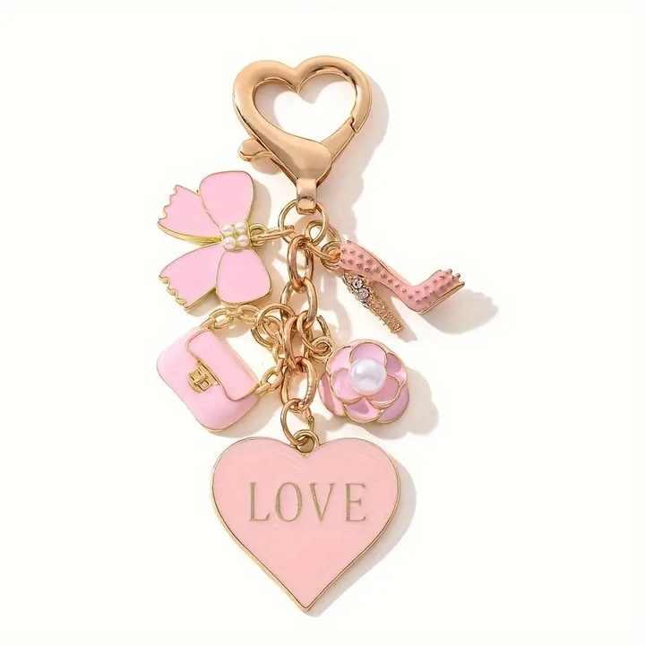 Pretty Pink Heart Charm Keychain - Cute Fashion Gift