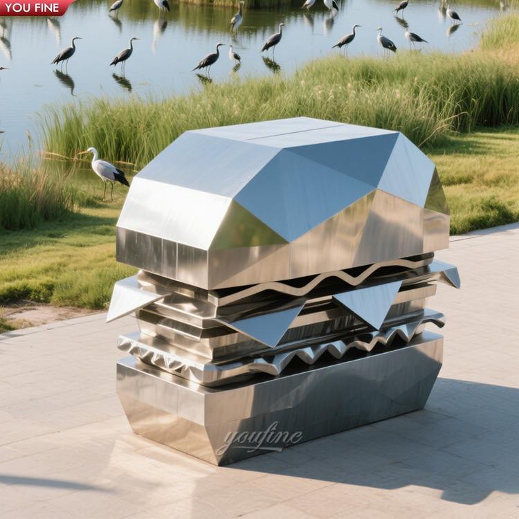 Large Restaurant Stainless Steel Hamburger Sculpture