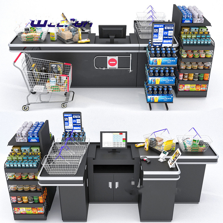 Commercial Retail Supermarket Checkout Counter with Conveyor Belt