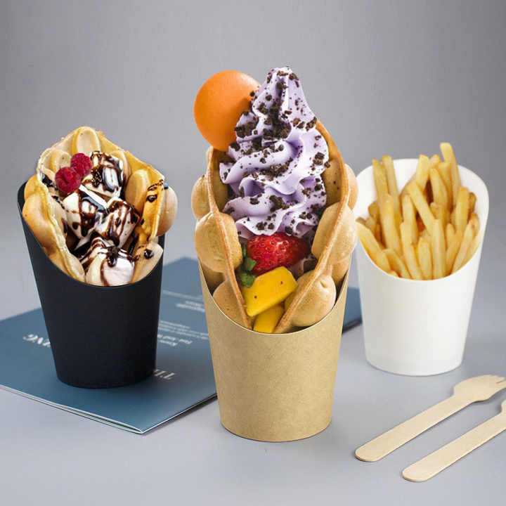 Custom printed disposable kraft paper egg cups thickened french fries ...