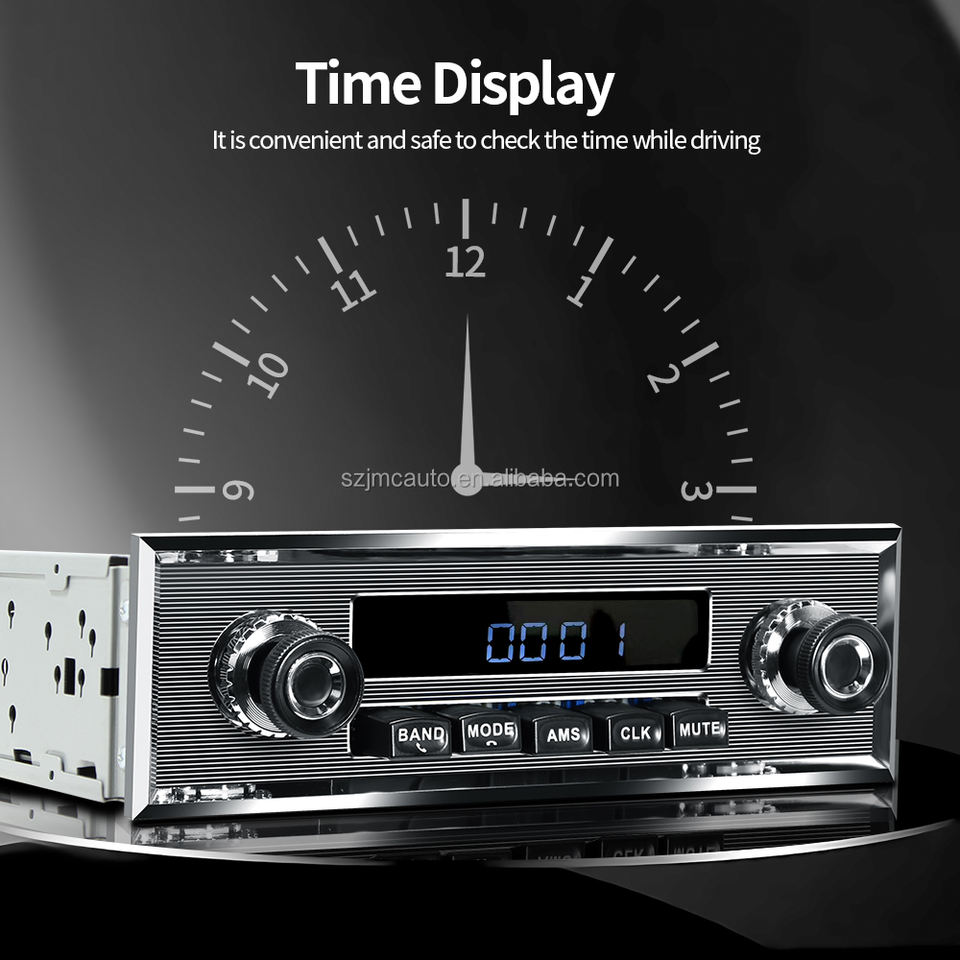 JMC 1DIN Retro Radio MP3 Player BT Music FM AM Sound Clock Display for ...