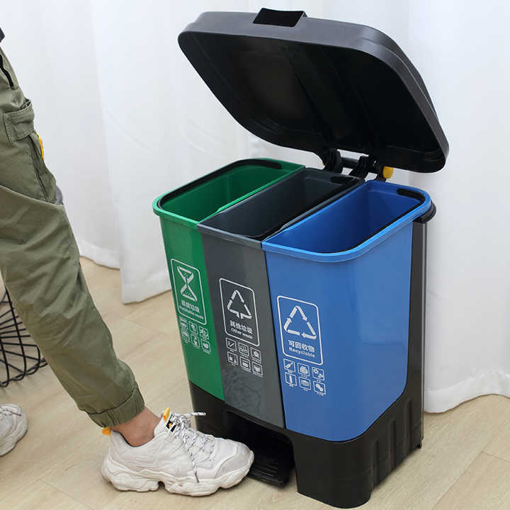 60L Heavy Duty Portable Compartment Bin Sorting Garbage Trash Cans for ...