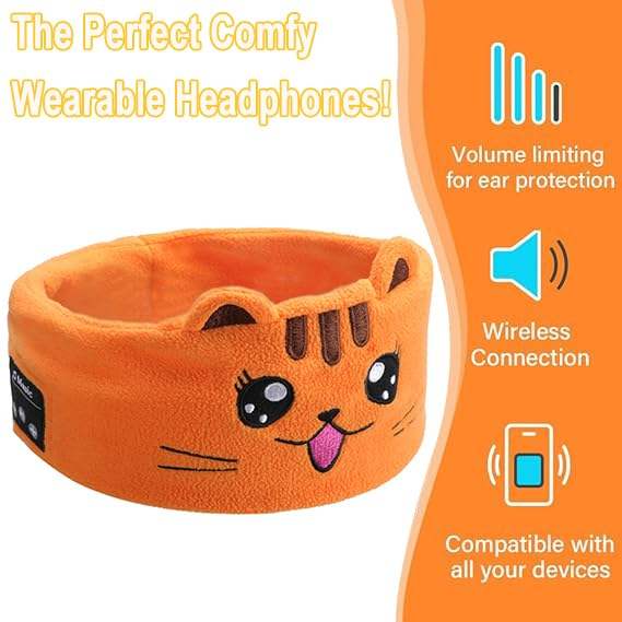 Kids Wireless Over-Ear Headphones Cute Animal Design Sleep Headband ...