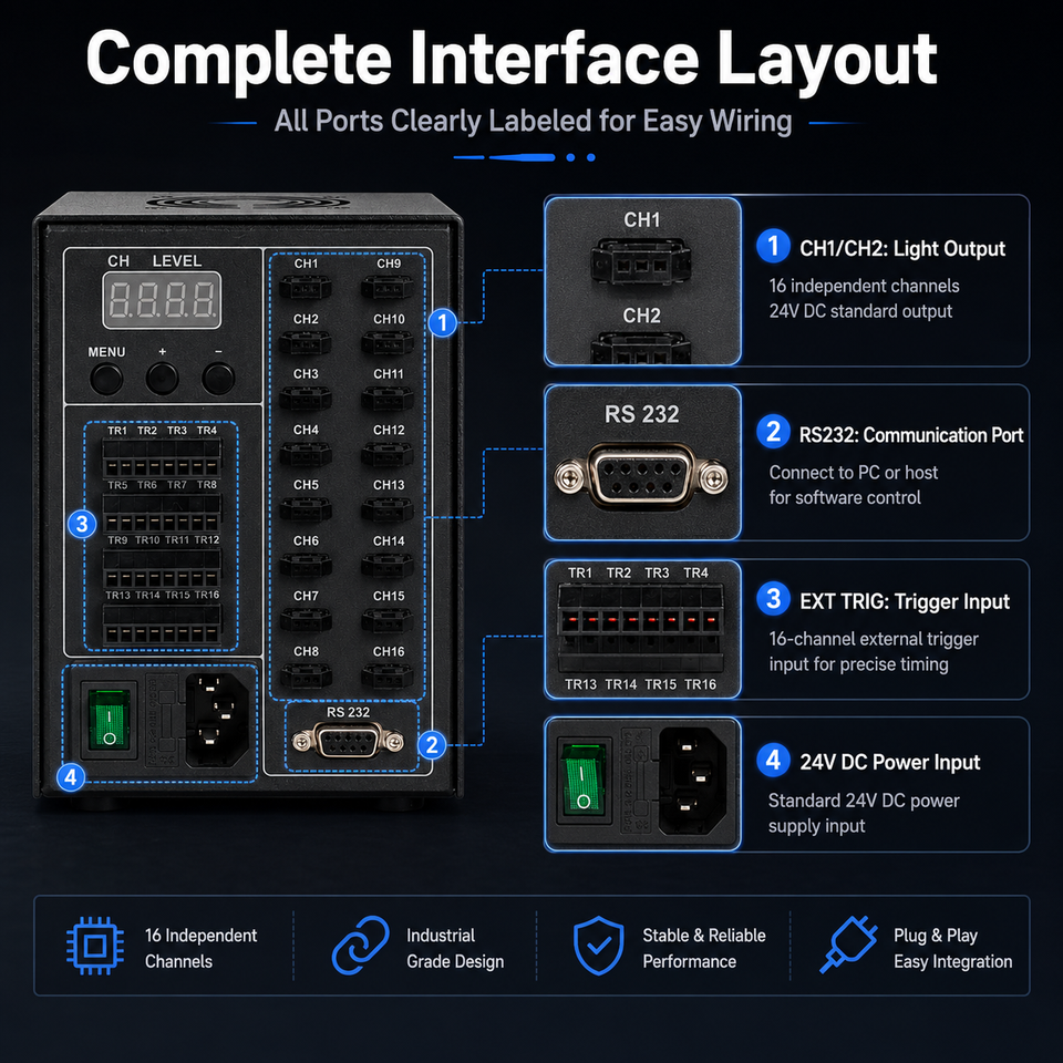 450W High-Power PWM Digital LED Controller RS232 Interface 16-Channel ...