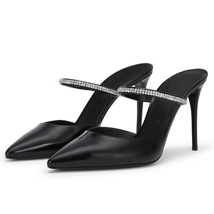 Gems Stone Closed Toe Stiletto Diamante High Heeled Mules