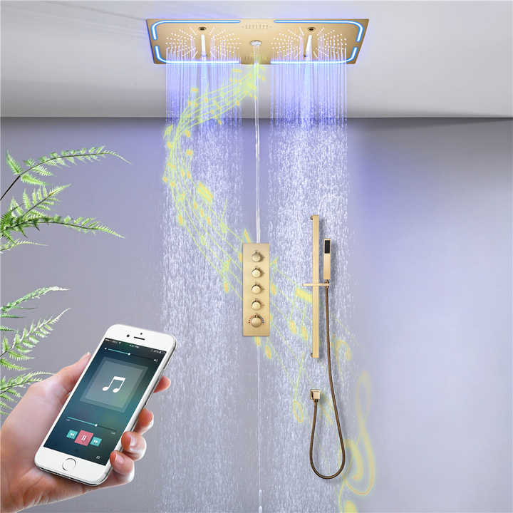 36*18 Inch Rainfall LED Light Shower Head Music System Remote Control ...