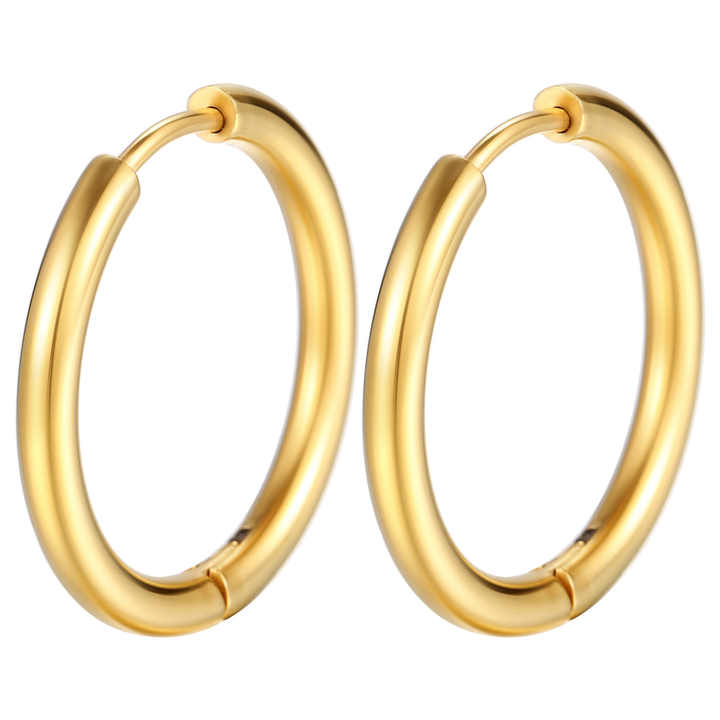 Simple Basic Unisex Earrings Women Hoops Wholesale 14K Gold Stainless ...