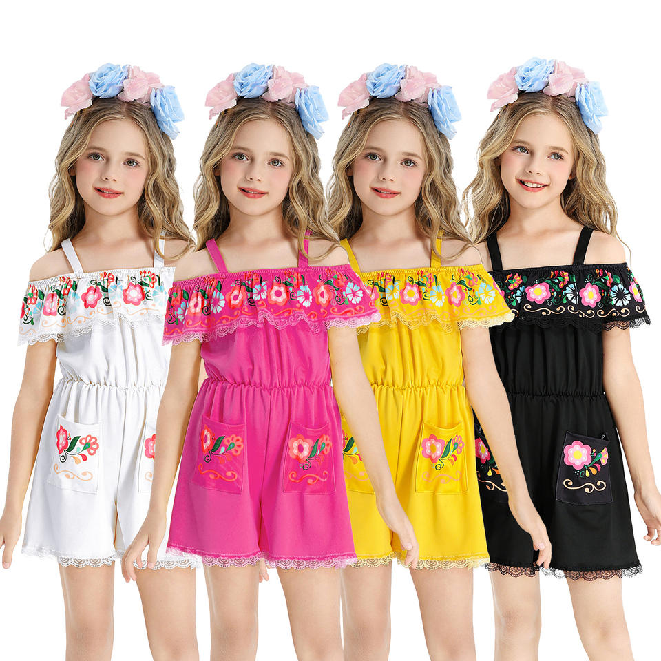 Halloween Girls Mexican Traditional Costume Off Shoulder Jumpsuit Day ...
