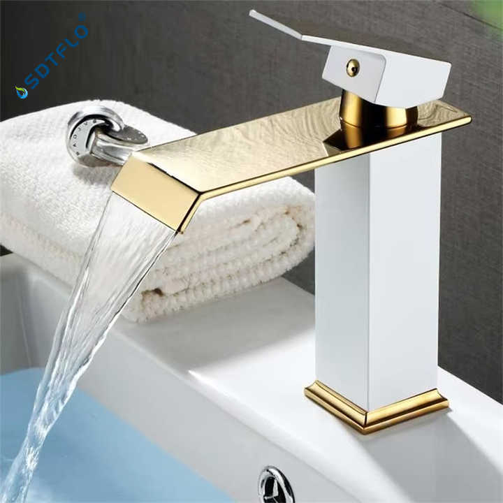Modern Luxury Square Bathroom Faucet Single-Handle Waterfall Basin ...