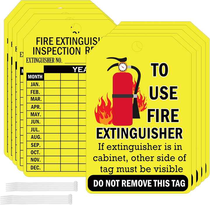 Fire Extinguisher Tags with Adjustable Wire Ties Fire Extinguisher Recharge Record for Indoor ...