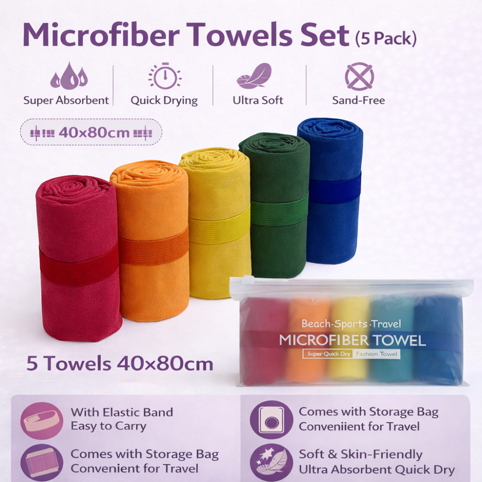 Gym Towel 5 Pack Microfiber, Multi Color Quick Dry Sports Towels Set ...