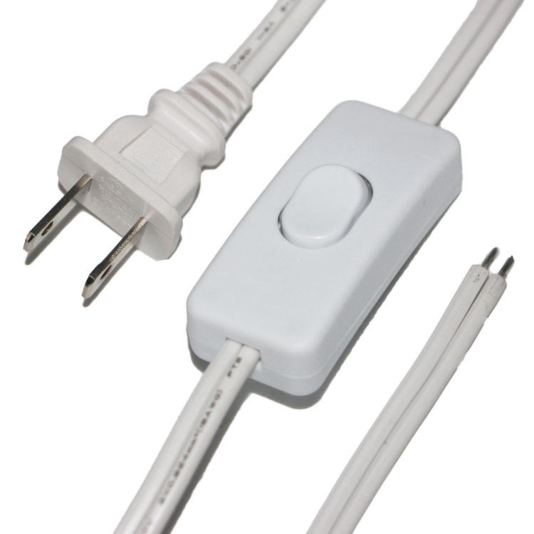 White Power Cord with Switch - 1.8m AC 2 Prong Male Plug
