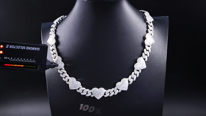 Yy Hot Sale Iced Out Heart Shape Design VVS Moissanite Cuban Link Chain ...