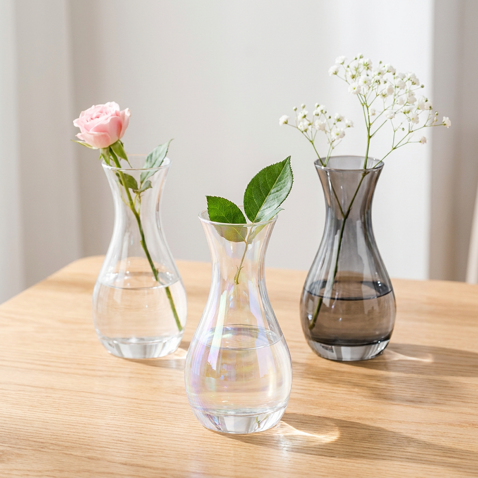 Minimalist Nordic Cafe Table Decor Clear Smoky Flower Glassware Mini ...