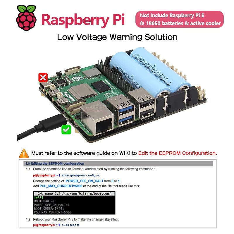 WGZX Chipboard Geekworm Raspberry Pi 5 18650 Ups, X1201 V1.1 Power ...