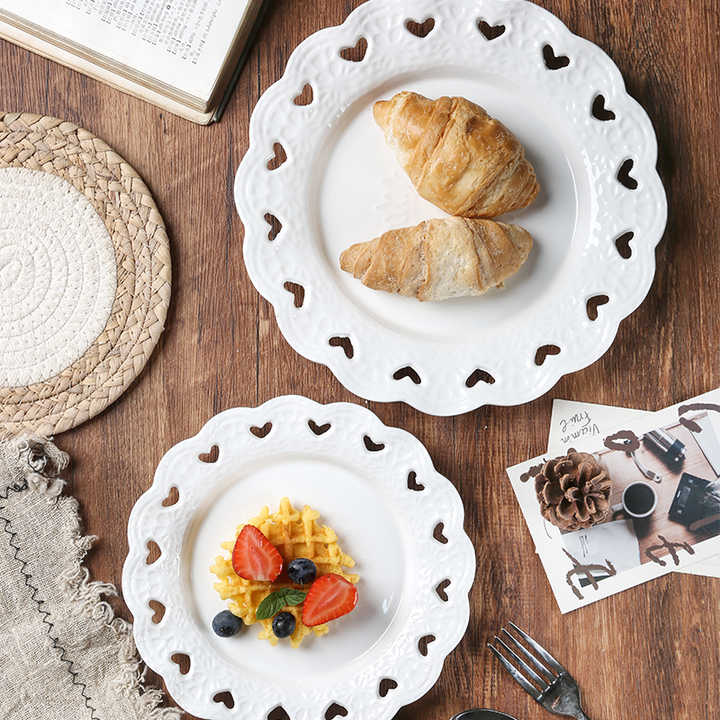 NEW Embossed Hollow Ceramic Dinner Plate Breakfast Pasta Dessert Bread ...