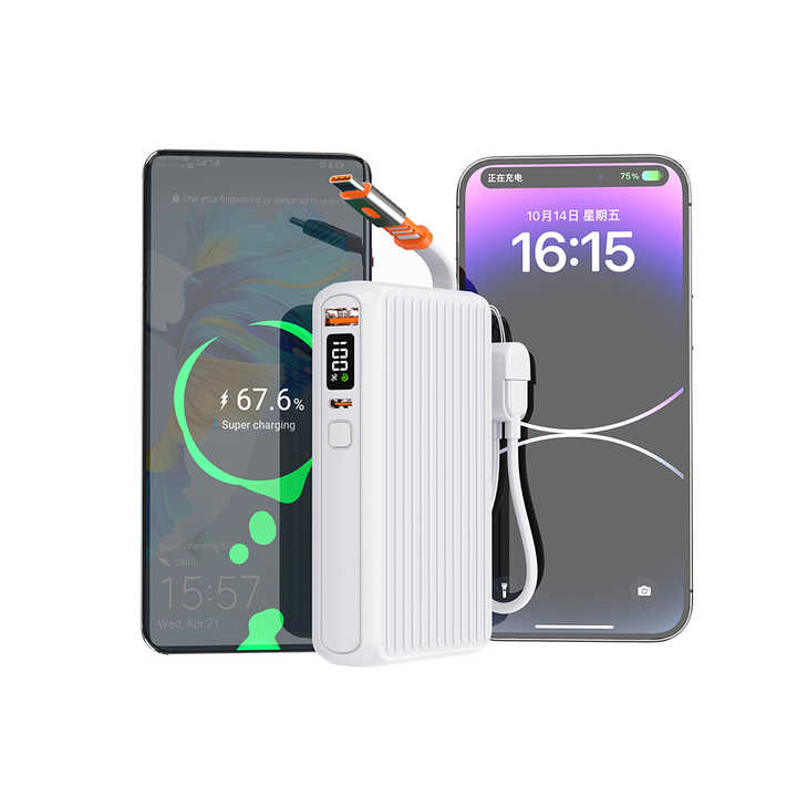 20W PD Power Bank with 10000mAh Built-in Retractable Charge Cable ...