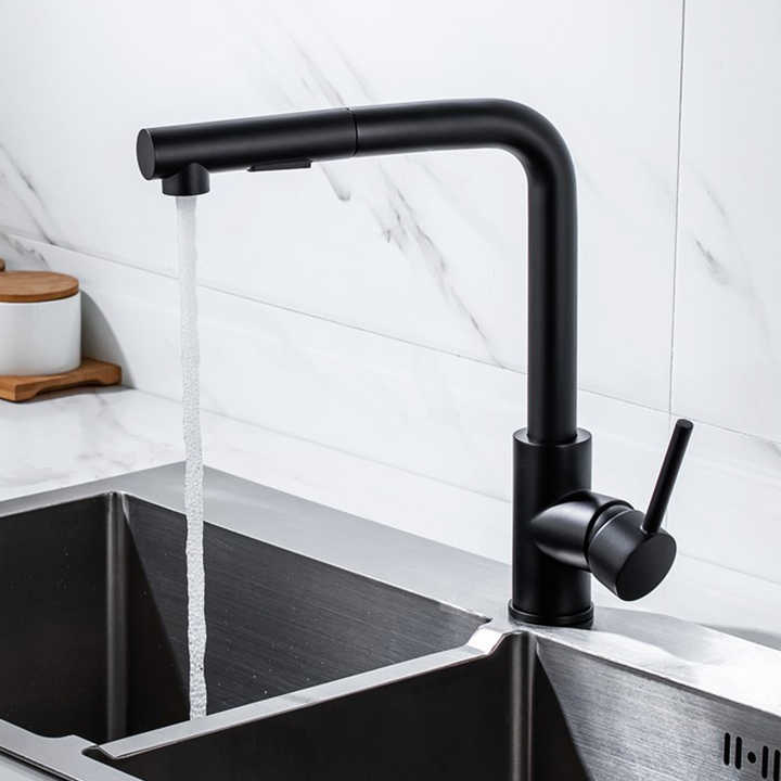 Kitchen Faucet Black Stainless Steel 304 Water Tap Modern Kitchen Cold Hot WaterPull Out Sprayer ...
