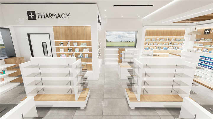Medical Shop Interior Design - Customized Display Shelves