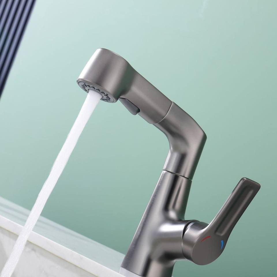 Gun Metal Universal Faucet with Splash Proof Aerator Bathroom Pull-out ...