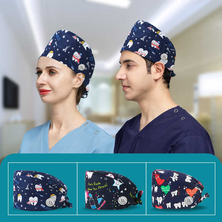 Logo Pattern Custom Scrub Caps Adjustable Size Nurse Hats Elastic ...