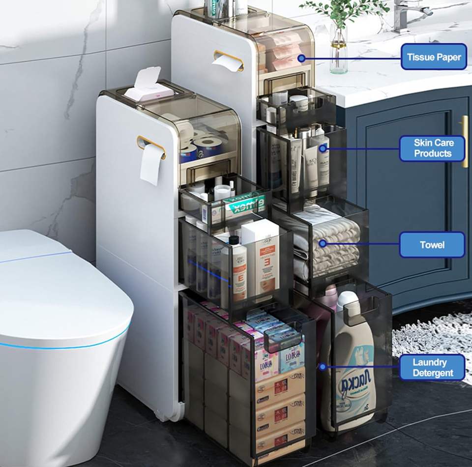 Small Bathroom Standing Storage Cabinet Waterproof Narrow Slim Gap ...