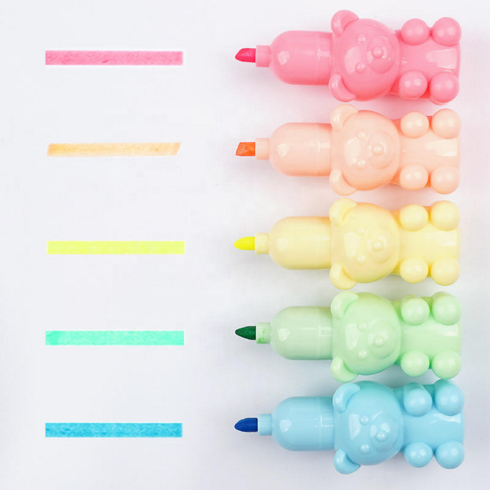 Creative Color Bear Cartoon Highlighter, Skew Head Student Marker Pen ...