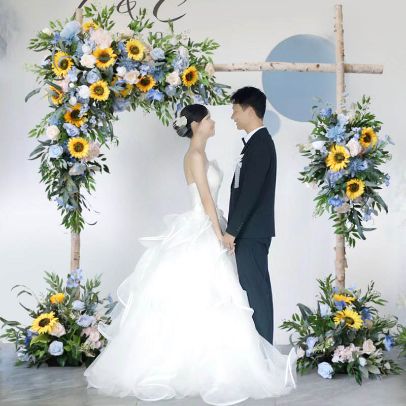 Sunflower Blue Rose Artificial Flower Arch Bouquet Wedding Backdrop ...