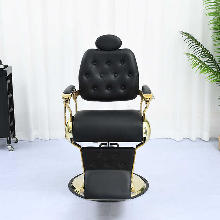 New Antique Style Black Gold Tufted Leather Barber Shop Styling Shaving ...