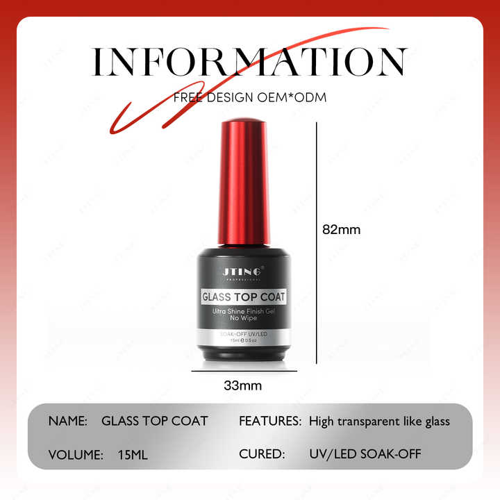 JTING 2024 New Arrival No-wipe Strong Glass Top Coat Nail Gel Polish Hema Free Shine Finish Gel ...