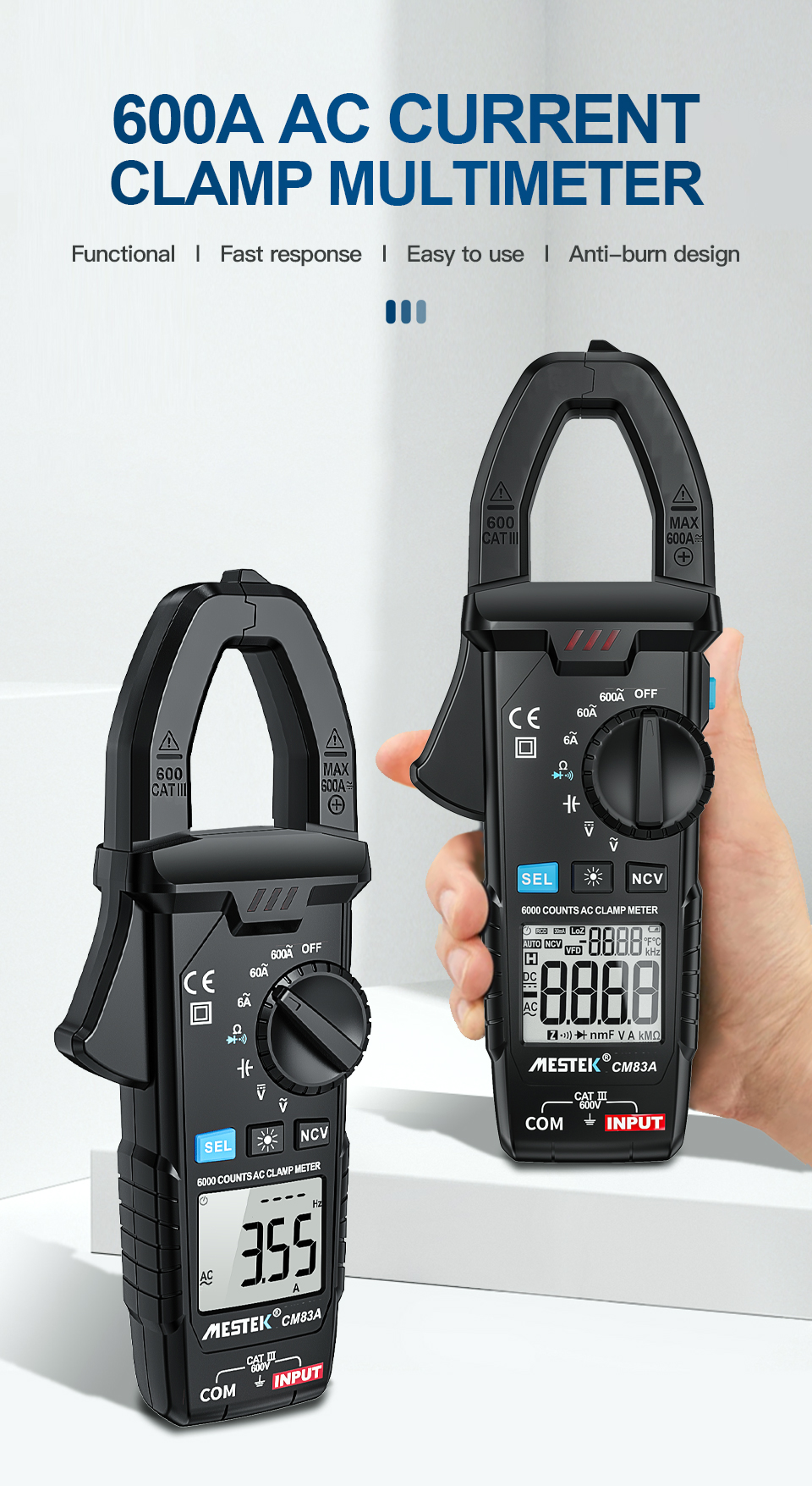 Digital Clamp Meter CM83A AC/DC 600V AC 600A