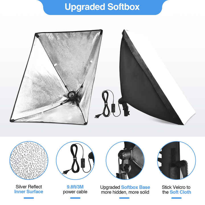 Remote Control 85W LED Bulb Softbox Set 50*70cm Soft Light Video ...