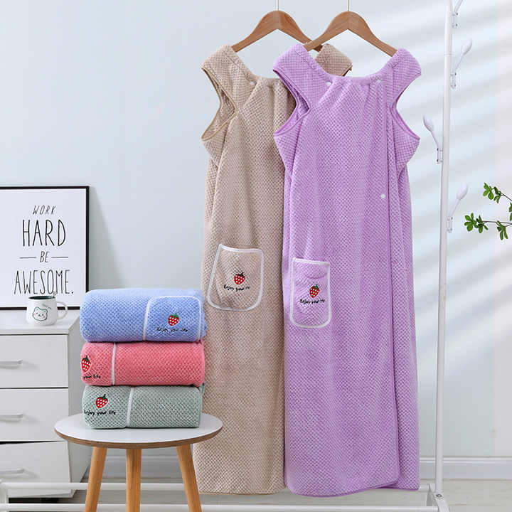 Wholesale Fast Drying Pineapple Embroidery Bath Skirt Bathrobe Wearable Large Size Absorbent ...