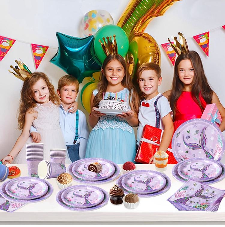 24 Serves Mermaid Happy Birthday Disposable Party Paper Plates Party ...