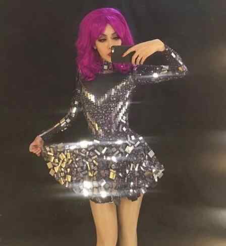 Shining Silver Mirror Stone Dress Female Singer Dancer Bright Bodysuit ...