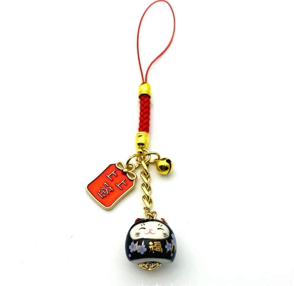 Japanese Lucky Cat Keychain Cute Cartoon Ceramics Maneki Neko Keychain ...