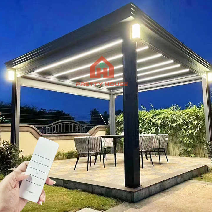 Outdoor Aluminum Pergola with Motorized Louver System