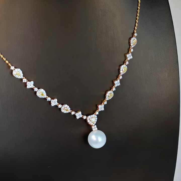UM Jewelry 18K Solid Gold Necklace with Natural Diamond and Pearl ...