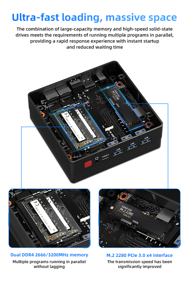 YCTipc AMD R3 5300U R7 5800H 7730U Gaming Mini PC 32GB DDR4 1TB SSD ...