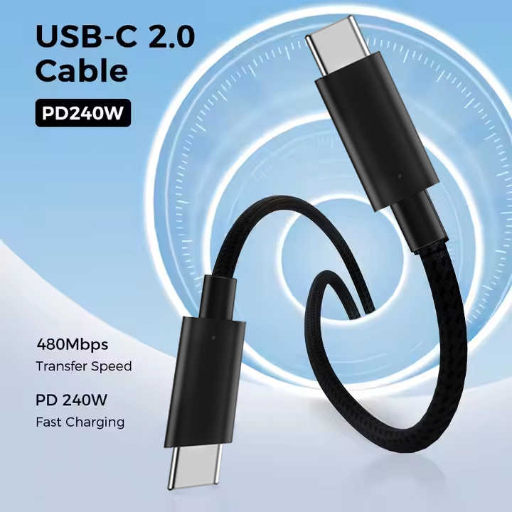 Trending 2M 1M 240W 100W USB 2.0 Cable 48V 5A USB C to USB C Super Fast Charging Cable Data ...