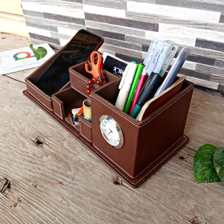 Desk Organizer Office Table Set Desk Caddy Stationary Holder Leather ...