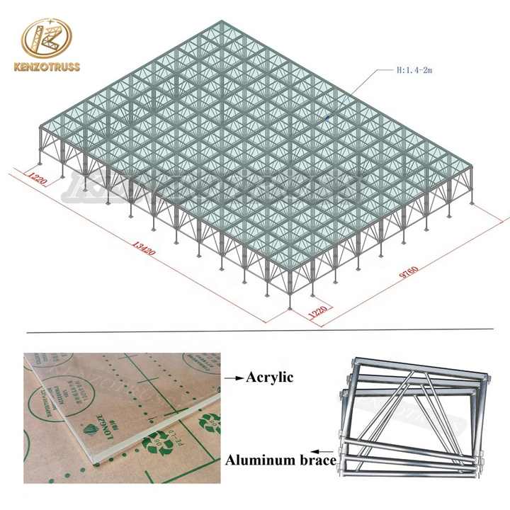 Acrylic Transparent Dance Floor with Aluminum Glass Stage Brace