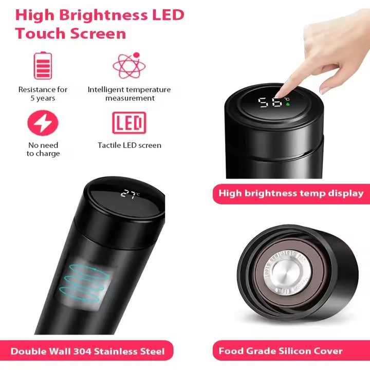 Custom Logo Top Quality Smart Led Temperature Display Thermos Bottle ...