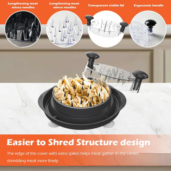 12in Non-Slip Chicken Shredder Tool Twist Metal Spikes Clear Top Meat ...