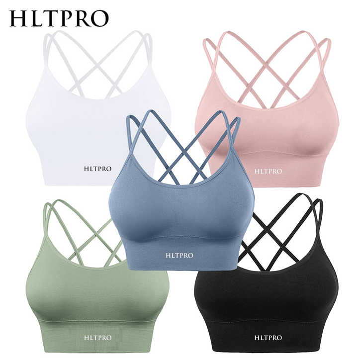 HLTPRO Criss-Cross Cropped Bras Cross Back Sport Bras Padded Straps for ...