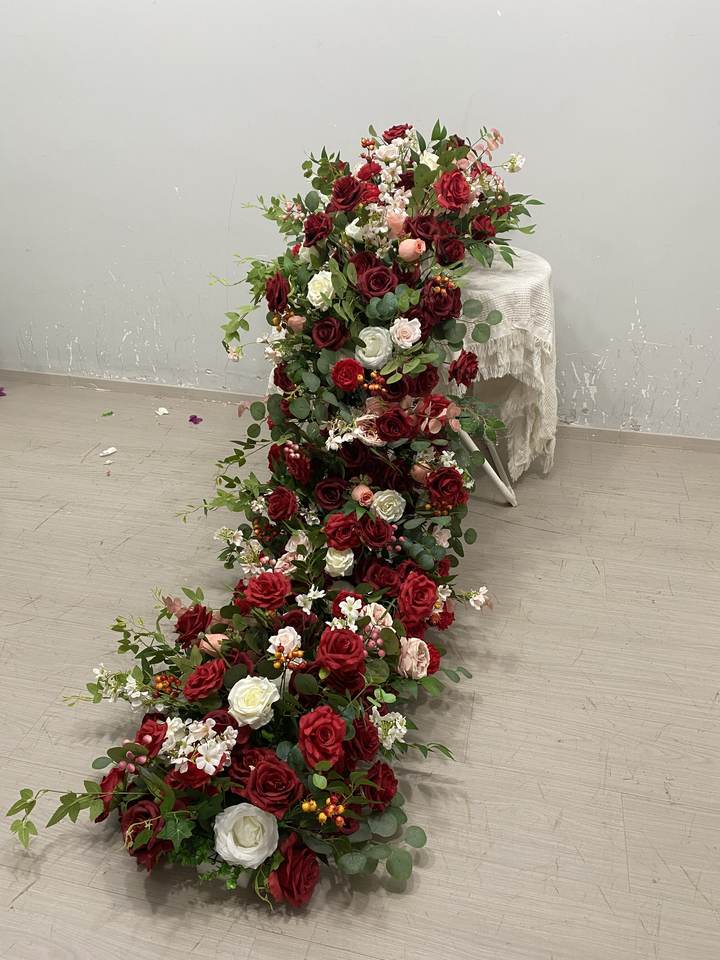 New Design Wedding Trendy Flower Runner White pink and Red Floral ...